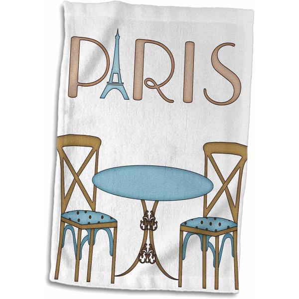 商品名3dローズAnne Marie Baugh   Illustrations   French Caf テーブルと椅子を作業パリの図と   タオル 15"" x 22"" twl_210826_13D Rose French Caf  ...