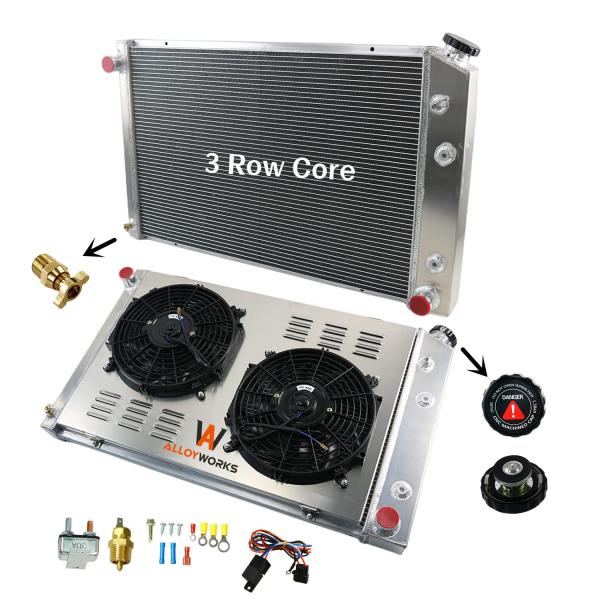商品名: ALLOYWORKS 3列アルミニウムラジエーター 2X12インチ ファンシュラウド+リレー 1973-1991 Chevy C/Kシリーズ GMCトラックピックアップ用 ALLOYWORKS CU716 Radiator &am...