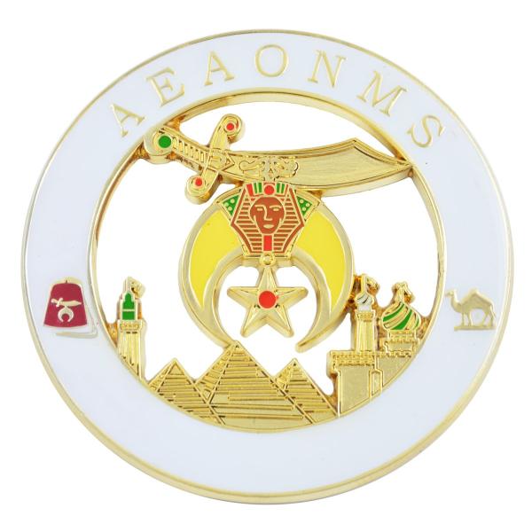 商品名: Shriner aeaonmsホワイト&amp;ゴールド車オートエンブレム???3?"直径 Shriner AEAONMS Masonic Auto Emblem - [White &amp; Gold][3'' Diameter...