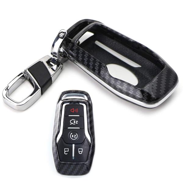 商品名: iJDMTOY (1) Exact Fit Black Glossy &amp;quot;カーボンファイバー&amp;quot; Pattern Key Fob Shell w/ Keychain For Ford or Linc...