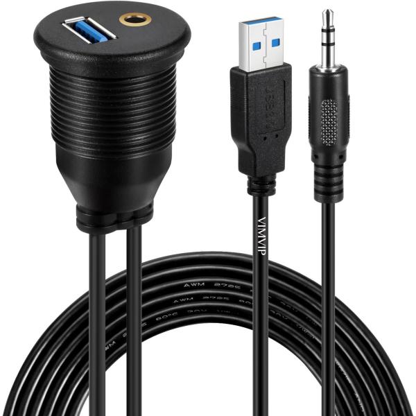 商品名VIMVIP USBマウントケーブル USB 3.0 &amp; 3.5mm AUX カーフラッシュマウント 防水 6.5フィート 延長フラッシュ ダッシュ パネルマウントケーブル 車/ボート/オートバイ用USB Mount Cabl...