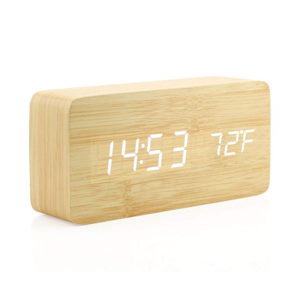 商品名:  OCT17 Wooden Digital Alarm Clock, Wood Fashion Multi-Function LED Alarm Clock with USB Power Supply, Voice Control...