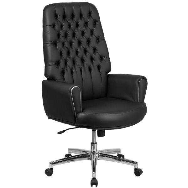 商品名: Flash Furniture ハイバック トラディショナルタフテッドブラックレザー ソフトエグゼクティブ回転オフィスチェア シルバーウェルトアーム付き Flash Furniture Hansel High Back Tradi...