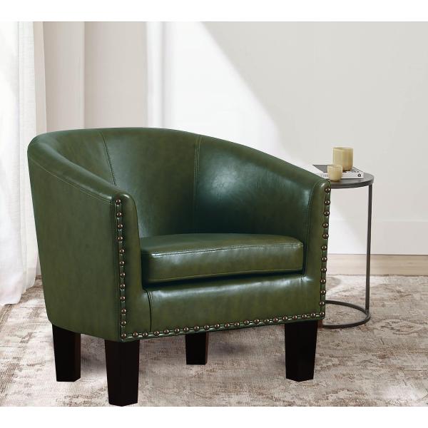 商品名: Rosevera Duilio クラブスタイル バレルアームチェア リビングルーム用 フェイクレザーアクセントチェア オリーブグリーン Rosevera Duilio Club Style Barrel Armchair For ...