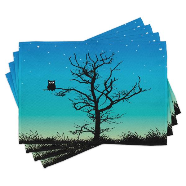 商品名:  Lunarable Owls Place Mats Set of 4, Owl in Naked Winter Tree Under Night Sky with Stars Grass Goodnight Artwork, W...