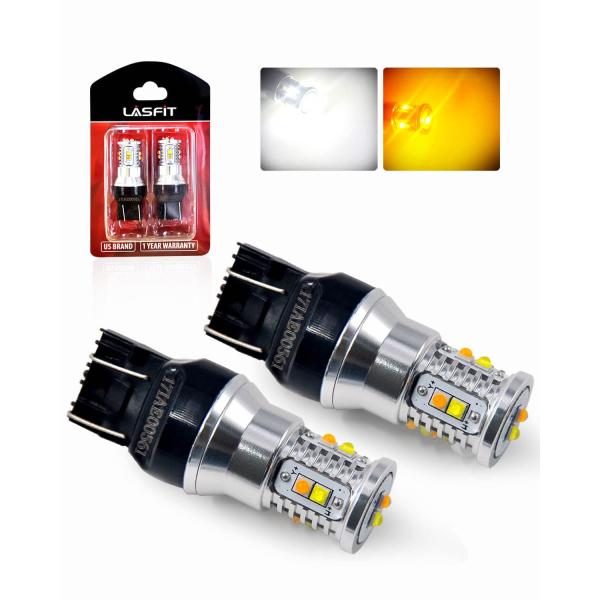 商品名:  Lasfit 7443 Switchback LED Bulb Turn Signals Front 7444na 7444 Dual Amber White Daytime Running Lights DRL Lightin...