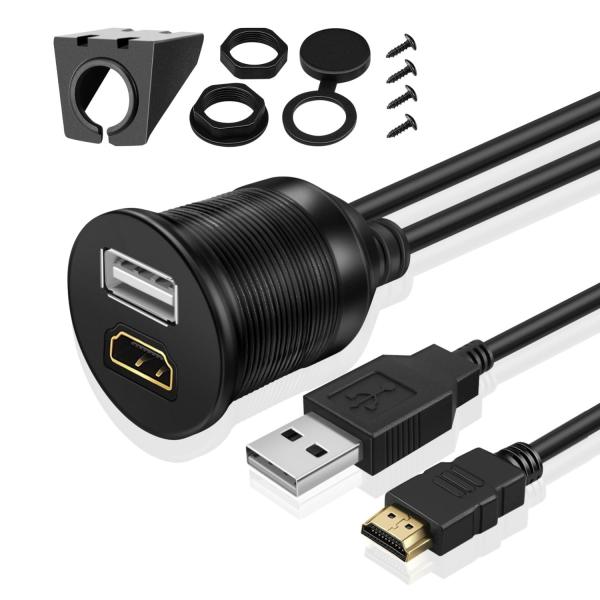商品名: TNP USB HDMI フラッシュマウントケーブル - ダッシュボードパネル ダッシュマウント USB + HDMIポート ソケットジャックプラグ 防水コネクタ 延長ワイヤーコード 車 トラック トレーラー ボート オートバイな...