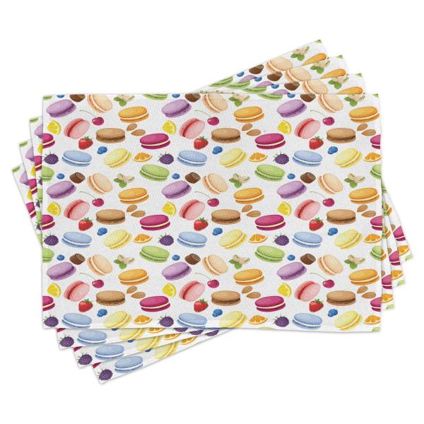 商品名:  Lunarable Colorful Place Mats Set of 4, Traditional French Macarons with Berries Lemons Almonds Pistachios and Cho...
