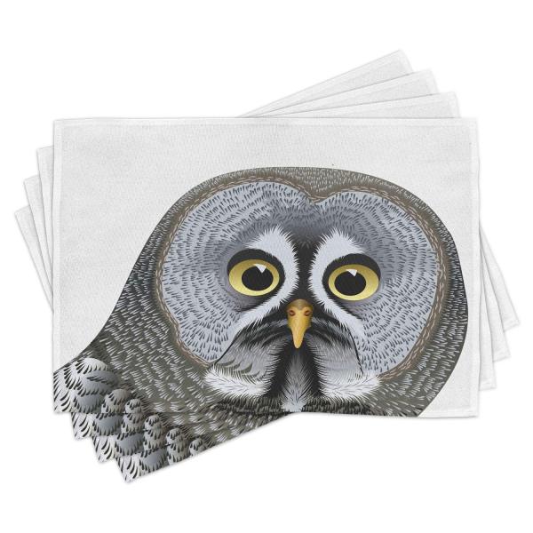 商品名:  Lunarable Animal Place Mats Set of 4, Graphic Illustration Owl Head Bird Wisdom Illustration, Washable Fabric Plac...