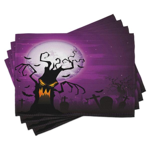 商品名:  Lunarable Halloween Place Mats Set of 4, Scary Tree Creepy Human Face and Twiggy Arm Grunge Cemetery Scene Drawing...