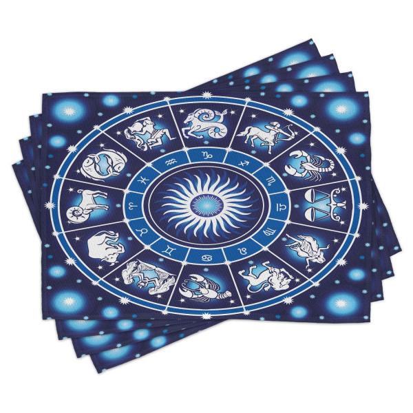 商品名:  Lunarable Zodiac Place Mats Set of 4, Illustration of Astrology Signs in Circle Chart with Stars Birth Fortune Art...