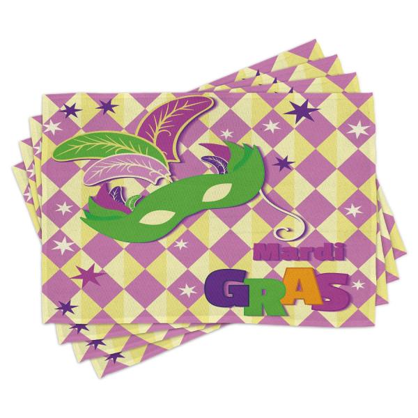 商品名:  Ambesonne Mardi Gras Place Mats Set of 4, Checkered Pattern with Stars Graphic Harlequin Festival Composition, Was...