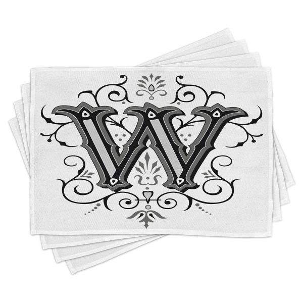 商品名:  Ambesonne Letter W Place Mats Set of 4, Capitalized Letter W with Symmetrical Ornaments Abstract Artwork Lines Dot...