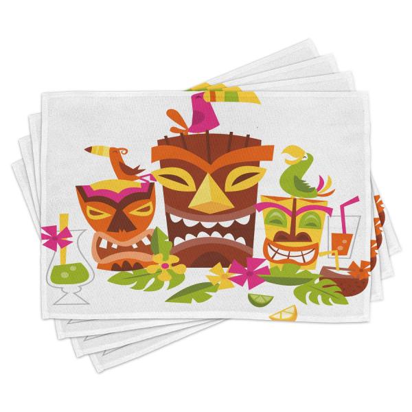 商品名:  Ambesonne Luau Place Mats Set of 4, 3 Grimacing Tiki Party Surrounded by Leaves Drinks and Happy Toucan Birds, Was...