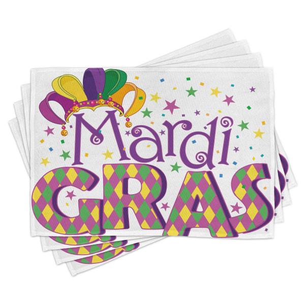 商品名:  Ambesonne Mardi Gras Place Mats Set of 4, Joyous Composition with Lettering Stars and Party Hat, Washable Fabric P...