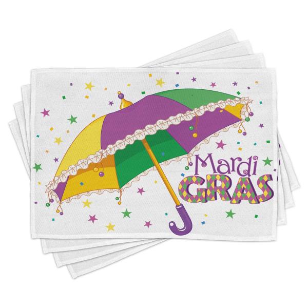 商品名:  Ambesonne Mardi Gras Place Mats Set of 4, Parade Preparations Umbrella Stars Joyful Fun Party, Washable Fabric Pla...