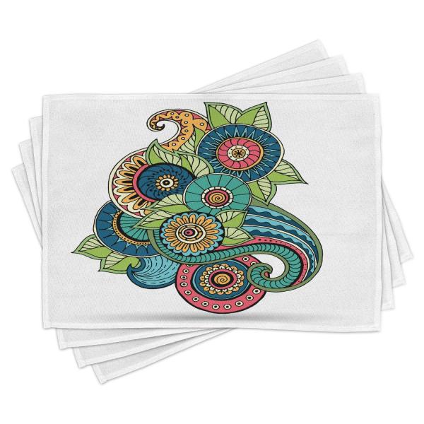 商品名: Ambesonne プレースマット 4枚セット 12.5" L By 18.5" W ser_41590 Ambesonne Leaf Place Mats Set of 4, Floral Zentangle Pattern w...