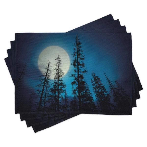 商品名:  Ambesonne Dark Blue Place Mats Set of 4, Low Angle View of Spooky Mysterious Forest with Tall Trees Big Full Moon,...