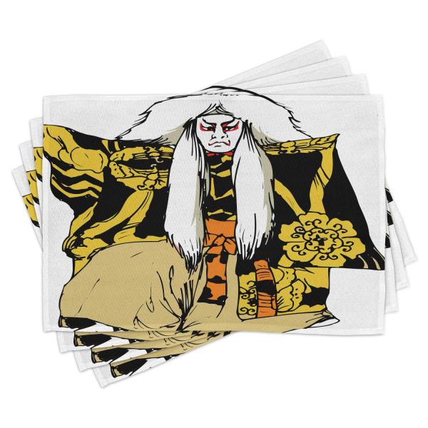 商品名:  Ambesonne Kabuki Place Mats Set of 4, Japan Traditional Performing Arts Character Actor Illustration Print, Washab...