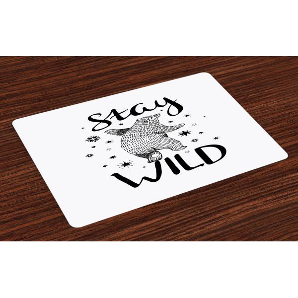 商品名:  Ambesonne Bear Place Mats Set of 4, Dancing Bear in Hand Drawn Style with Little Stars Stay Wild Inspirational Wor...