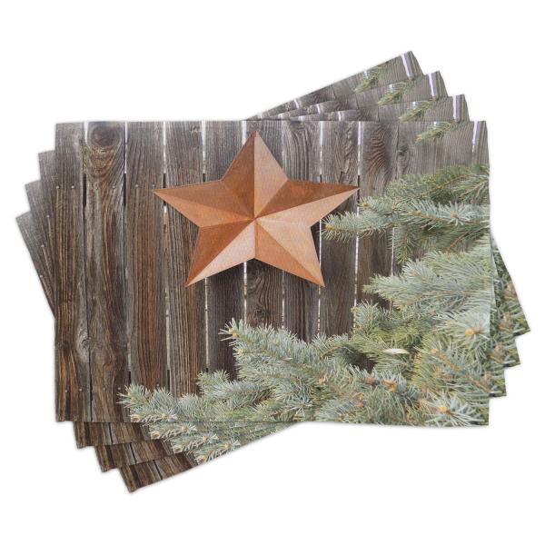 商品名:  Ambesonne Prehistoric Country Place Mats Set of 4, Big Orange Star on Rough Wood Fences Pine and Branches Print, W...