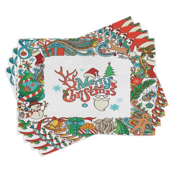 商品名:  Ambesonne Christmas Place Mats Set of 4, Colorful Frame Seasonal Elements Santa Snowman Gingerbread Cookie, Washab...