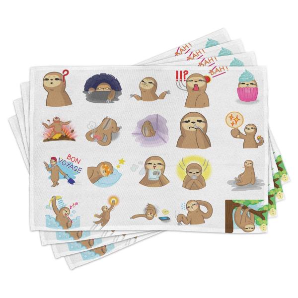 商品名:  Ambesonne Sloth Place Mats Set of 4, Manga Style Sloth Characters with Different Expression and Poses Humorous Des...