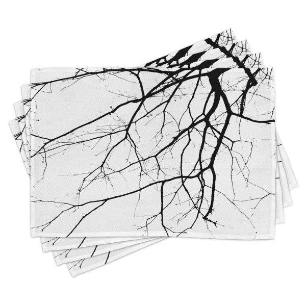 商品名:  Ambesonne Black and White Place Mats Set of 4, Macro Leafless Winter Tree Branches Idyllic Twigs of Oak Nature Pri...