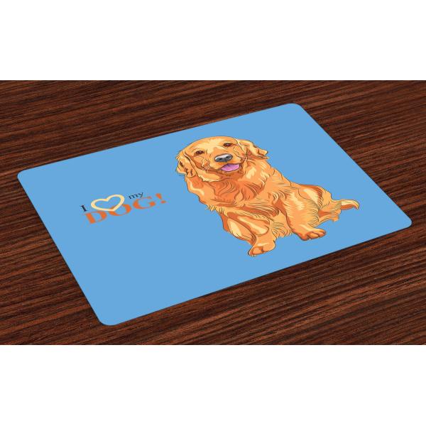 商品名:  Ambesonne Golden Retriever Place Mats Set of 4, Smiling Dog Cartoon Style I Heart My Pet Theme for Animal Lovers, ...