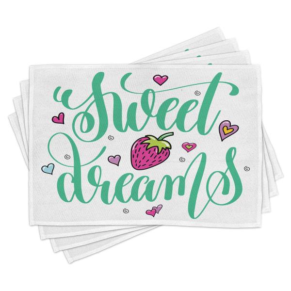 商品名:  Ambesonne Saying Place Mats Set of 4, Hearts with Strawberry Doodle Style Drawing Calligraphic Hand Drawn Words, W...