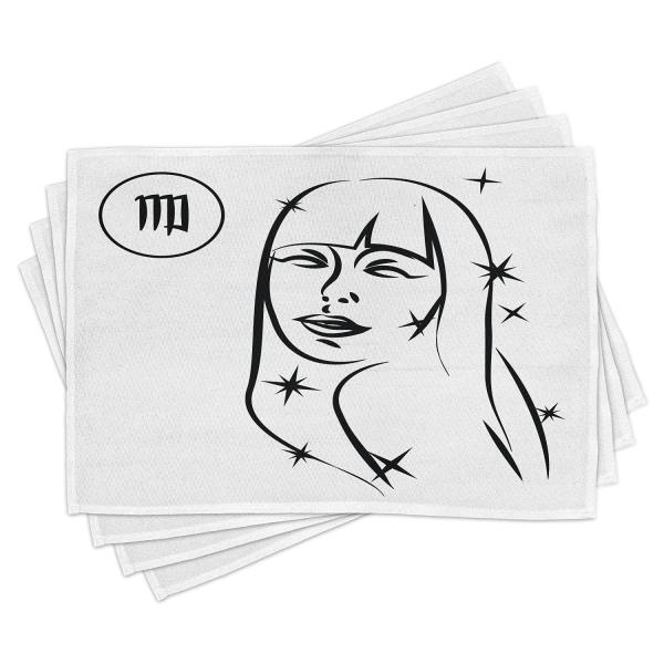 商品名:  Ambesonne Zodiac Virgo Place Mats Set of 4, Abstract Virgo Woman Portrait The Virgin with Stars and Monochrome, Wa...