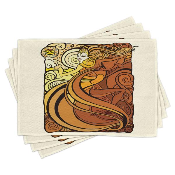 商品名:  Ambesonne Tarot Place Mats Set of 4, Woman Holding Sun on Abstract Boho Warm Colored Background, Washable Fabric P...