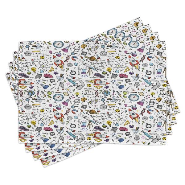 商品名:  Ambesonne Science Place Mats Set of 4, Science Pattern Formulas Laboratory Elements Physics Mathematics, Washable ...