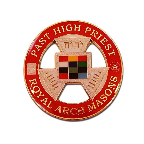 商品名: ロイヤルアーチMasons過去High Priestラウンド赤い車オートエンブレム???3?"直径 Royal Arch Masons Past High Priest Round Masonic Auto Emblem - [R...