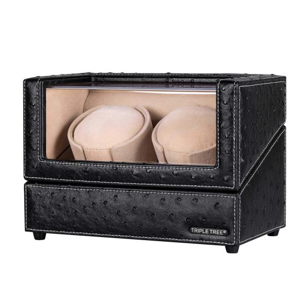 商品名: TRIPLE TREE Watch Winder with Flexible Plush Pillow, in Wood Shell and Black Leather, Japanese Motor, 4 Rotation Mo...