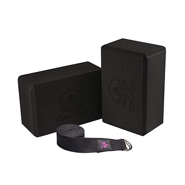 商品名: Clever ヨガブロック 2パック ストラップ付き - 超軽量 汗よけ フォーム ヨガブロックセット コットン製 8フィート ヨガストレッチストラップ ヨガブロックとストラップセットキット 初心者からプロまで ストレッチ/バラン...