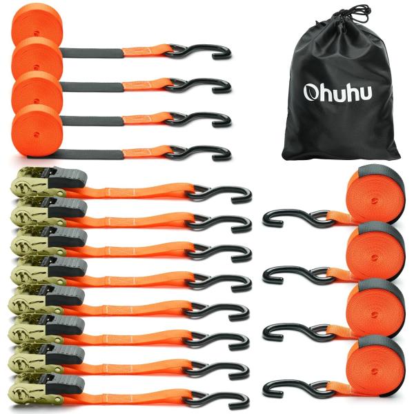 商品名: Ohuhu ブルーラチェットストラップ ラチェットタイダウン ロジカルストラップ 15フィート 500ポンド 耐荷重 1500ポンド 破断リミット カーゴストラップ 芝生用品 移動器具 オートバイ用 8pack Y60-82000...