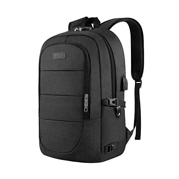 商品名: 旅行用ノートパソコン用バックパック 盗難防止 ビジネス用ノートパソコン用バックパック USB充電ポートとヘッドホンインターフェース付き 17.3インチ以下のノートパソコンにフィット 大学生 仕事 男女兼用 AMBOR Travel...