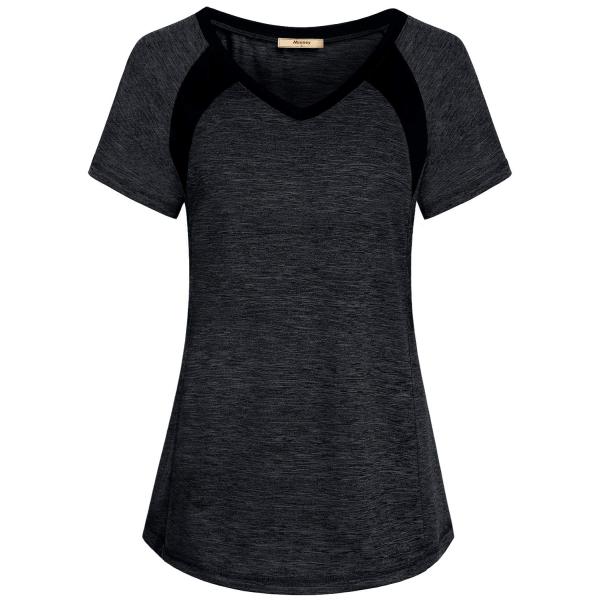 商品名: Miusey レディース 半袖 ランニングシャツ ゆったりフィット スポーツアクティブウェア ワークアウトトップス US サイズ: Large カラー: ブラック Miusey Curved Hem Tops for Women ...