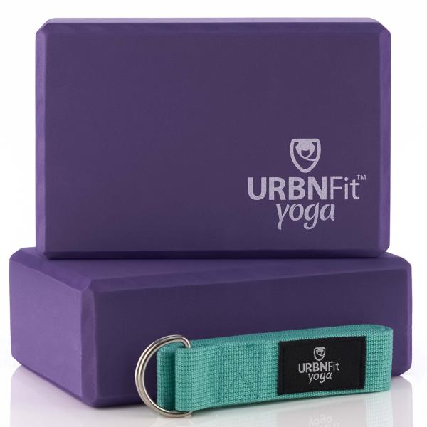 商品名: URBNFit ヨガブロック (ストレッチストラップ付き1点または2点セット) - 耐湿性高密度EVAフォームとコットン - バランスと柔軟性を向上 ジムや自宅に最適 - PDFワークアウトガイド付き パープル URBNFit Y...