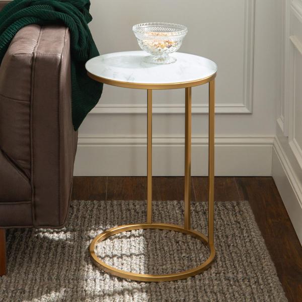商品名:  Walker Edison Ophelia Contemporary Metal and Glass Round C Accent Table, 16 Inch, Marble and Goldブランド: Walker Edis...