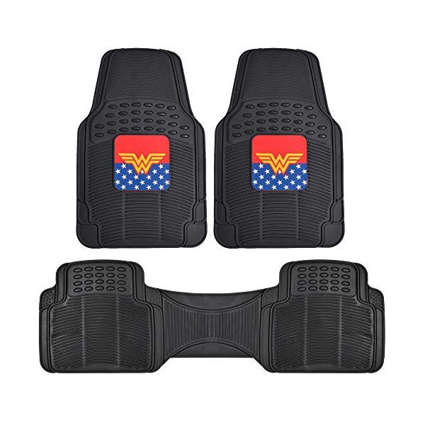 商品名: BDK DC Comics - カーフロアマット 3点セット - 高耐久ゴムにロゴ入り レッド WBMT-1972+MT-781_nam DC Comics - Classic Wonder Woman Car Floor Mat...