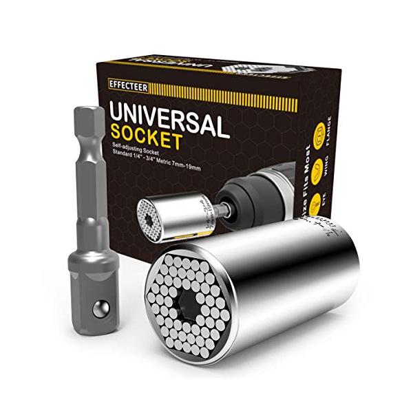 商品名: ユニバーサルソケット 自動調整ソケット 標準1/4インチ - 3/4インチ メートル 7mm-19mm アダプターソケット レンチ ラチェット &amp; 電動ドリル用 ツールギフト 男性 夫 お父さん お父さん DIY 便利屋 ...