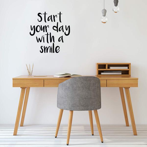 商品名: ビニール製ウォールアートデカール - 「Start Your Day with A Smile - 23.5インチ x 23インチ - ポジティブビジネス職場 寝室装飾 - モチベーションアップ ウォール ホーム オフィス アパー...