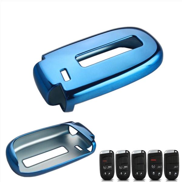 商品名: DEWHEL TPU キーフォブ 保護カバーケース ダッジチャージャー チャレンジャー ダーツ デュランゴ ジャーニー クライスラー 200 300 ジープ グランドチェロキー レネゲードなど用(クロームブルー) DEWHEL T...