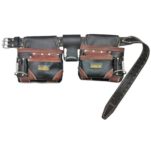 商品名:  Leather Gold Genuine Leather Framer’s Rig Tool Belt 3450 Black, with 10 Sliding Pouches and 3 Hammer Holders | Bui...