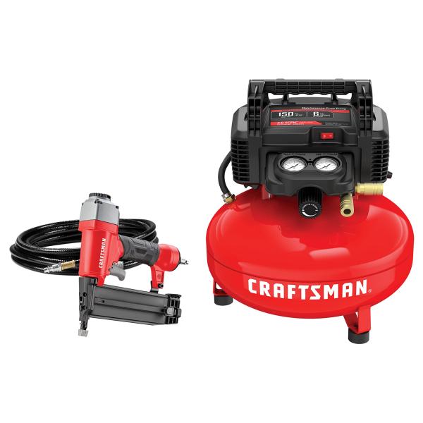 商品名:  CRAFTSMAN Air Compressor Combo Kit, 1 Tool (CMEC1KIT18)ブランド: Craftsman高さ: 54cm横幅: 49cm奥行: 44cm重量: 16057g商品番号: CMEC...