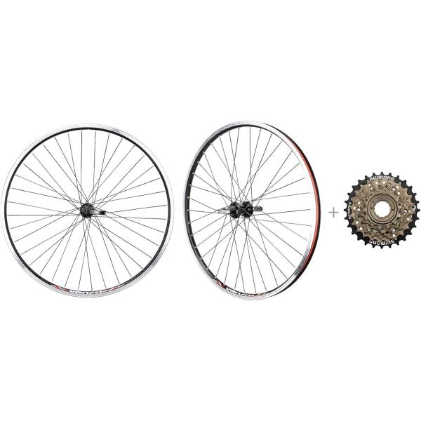 商品名CyclingDeal 自転車マウンテンバイク 26インチ ダブルウォールリム MTBホイールセット 26インチ 6速 シマノMF-TZ500-6 14-28Tフリーホイールに対応 フロント&amp;バックホイールBicycle Mo...