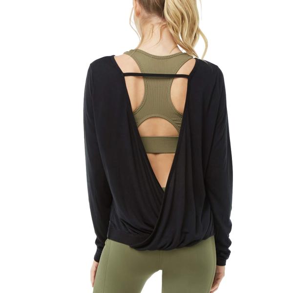 商品名: Muzniuer レディース 長袖 オープンバック ワークアウトシャツ ルーズバックレスヨガシャツ 親指穴シャツ US サイズ: Medium カラー: ブラック Muzniuer Long Sleeve Yoga Tops fo...