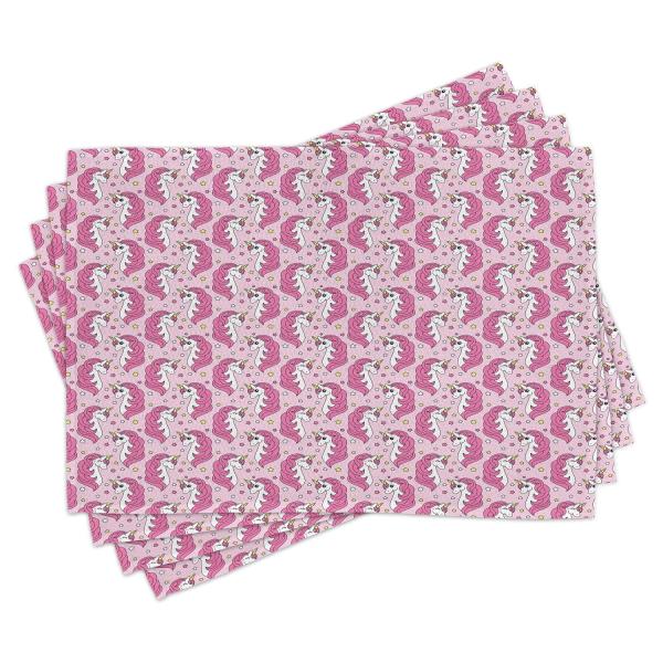 商品名:  Ambesonne Unicorn Party Place Mats Set of 4, Girly Horses with Horns on Stars Background Childhood Fantasy, Washab...